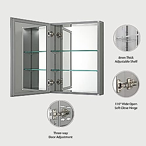 16 Inch x 20 Inch Aluminum Bathroom Medicine Cabinet, Recess Or Surface Mount