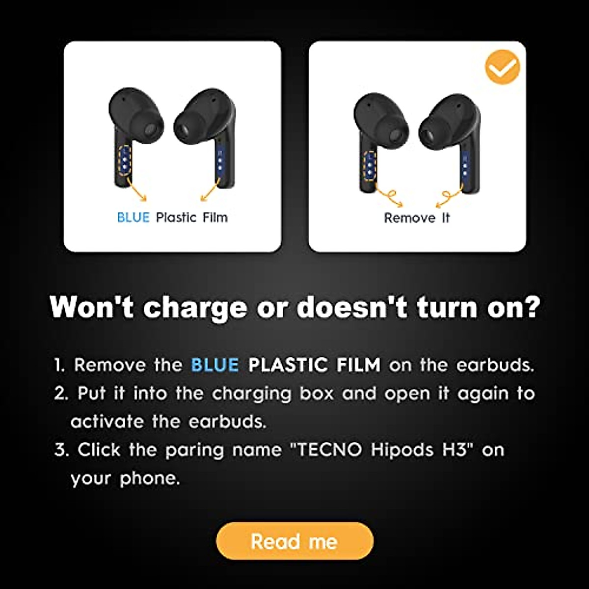 Tecno True Wireless Bluetooth Earbuds Noise Cancelling, ANC Bluetooth Headphone with Microphone and Breathing Light, USB-C Waterproof Earphones with Touch Control for Android iOS, H3 Black