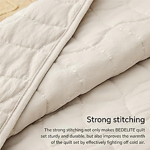 BEDELITE Ultra Soft Bone King Size Quilt Set 3 Piece - Modern Style Bed Quilt with Rice Stitch Embroidery - Nature Bedspread Coverlet for All Seasons (Linen, Includes 1 Quilt and 2 Pillow Shams)