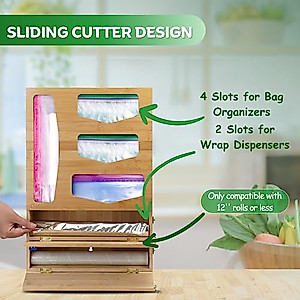 KitchenStamp Ziplock Bag Organizer for Drawer (Updated 2023), 6 in 1 Foil and Plastic Wrap Kitchen Organizers and Storage, Compatible with Ziplock, Glad, and Hefty Bags & 12” Aluminum Foil and Plastic Rolls (17.4 x 13.3 x 3.5)
