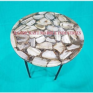 12" Inch Round Brown Grey Agate Coffee Table with Hair Pin Style Metal Base, Agate Table, Stone Coffee Table, Agate Table Top, Agate Round Coffee Table, Agate Side Table Home Decor