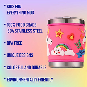 F-32 12 Oz Kids Stainless Steel Unicorn Pink 3D Mug with 2 Pack Slider Closure Lids - Eco-Friendly - BPA Free Signature Collection (Unicorn Pink)