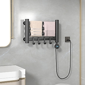 Geobella Wall Mounted Towel Warmer for Bathroom 4 Bars with Timer & Temperature Adjustments,Electric Heated Towel Drying Rack, Black 1.37 * 21.6 * 13.77inch