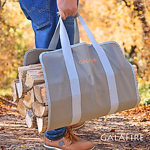 GALAFIRE Wood Carrier for Firewood with Handles, Foldable 16oz Canvas Firewood Sling Bag, Premium Quality Heavy Log Tote Firewood Tote