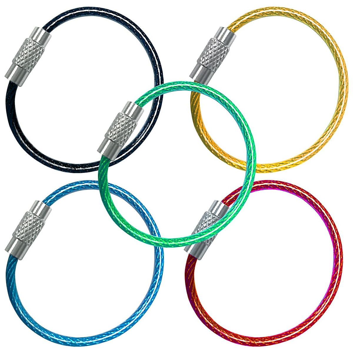 CKANDAY 30 Pcs Colored Nylon Coated Stainless Steel Metal Wire Keychains, 3 Sizes 4" 6" 7.8" Cable Keyrings 2mm Key Rings Loops with Stainless Steel Connecter for Hiking Luggage ID Tags -5 Colors