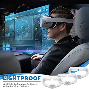 3 Pieces Eye Silicone Cover Silicone Face Covering Compatible with Oculus Quest 2 Sweatproof Lightproof Leakproof (White)