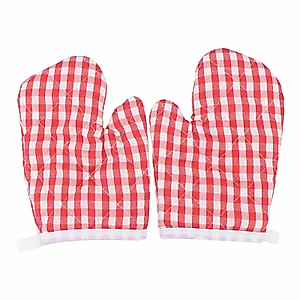 OSALADI BBQ Gloves 2pcs Red Plaid Oven Gloves Kids Anti- Scald Gloves Kitchen Baking Mitts for BBQ Cooking Baking Grilling Oven Gloves