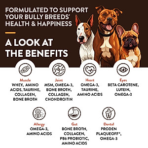 NaturVet Bulldog Breed Supplement- for Joint Support, Digestion, Skin, Coat Care- Dog Multivitamins with Minerals, Omega-3, PlaqueOff- Wheat-Free Vitamins for Dogs- Bully Breeds- 50 Soft Chews