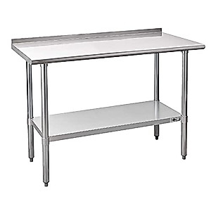 Profeeshaw Stainless Steel Prep Table NSF Commercial Work Table with Backsplash and Undershelf for Kitchen Restaurant 24×48 Inch