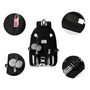 Tiedan Backpacks for girls mochila para niñas School Backpack with security lock with USB Charging Port (Black)