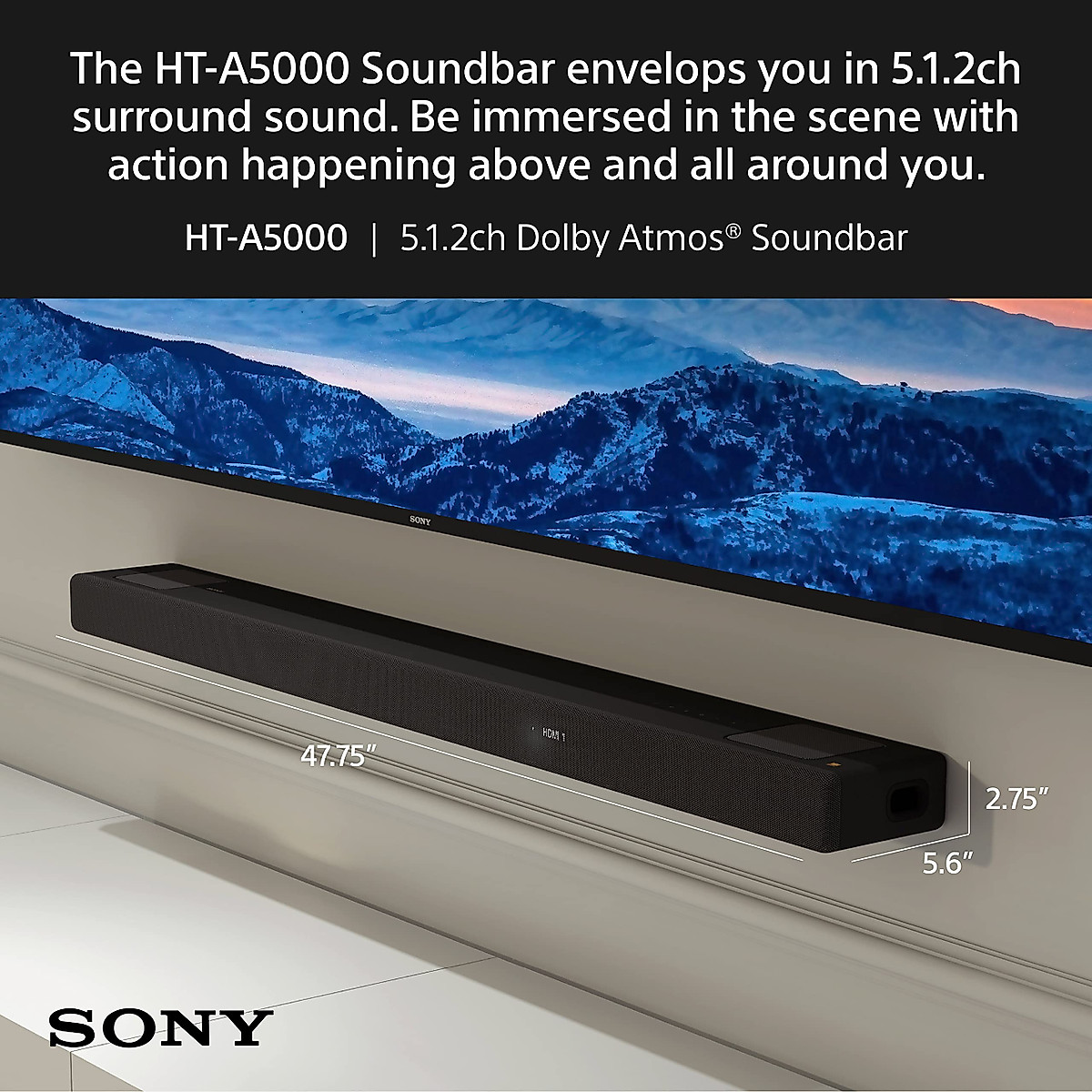 Sony HT-A5000 5.1.2ch Dolby Atmos Sound Bar Surround Sound Home Theater with DTS:X and 360 Spatial Sound Mapping, works with Alexa and Google Assistant