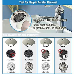 3-in-1 304 Stainless Steel Aerator Key & Faucet Aerator Removal Tool Set – Fits M20, M22, M24, M28, Cache Aerators (M21.5, M24, Junior, Regular) & Adjustable for Female Threads (16–34mm)
