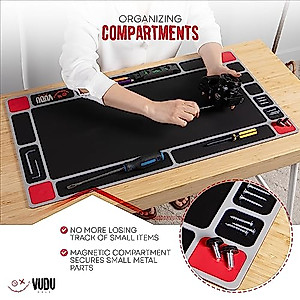 VUDU Magnetic Mat - Multi-Purpose PVC Hobby Mat with Magnetic Corners, Crafting Work Surface for Radio Control Hobbies, Model Making, Jewelry Making, Wood working, and more (Large)