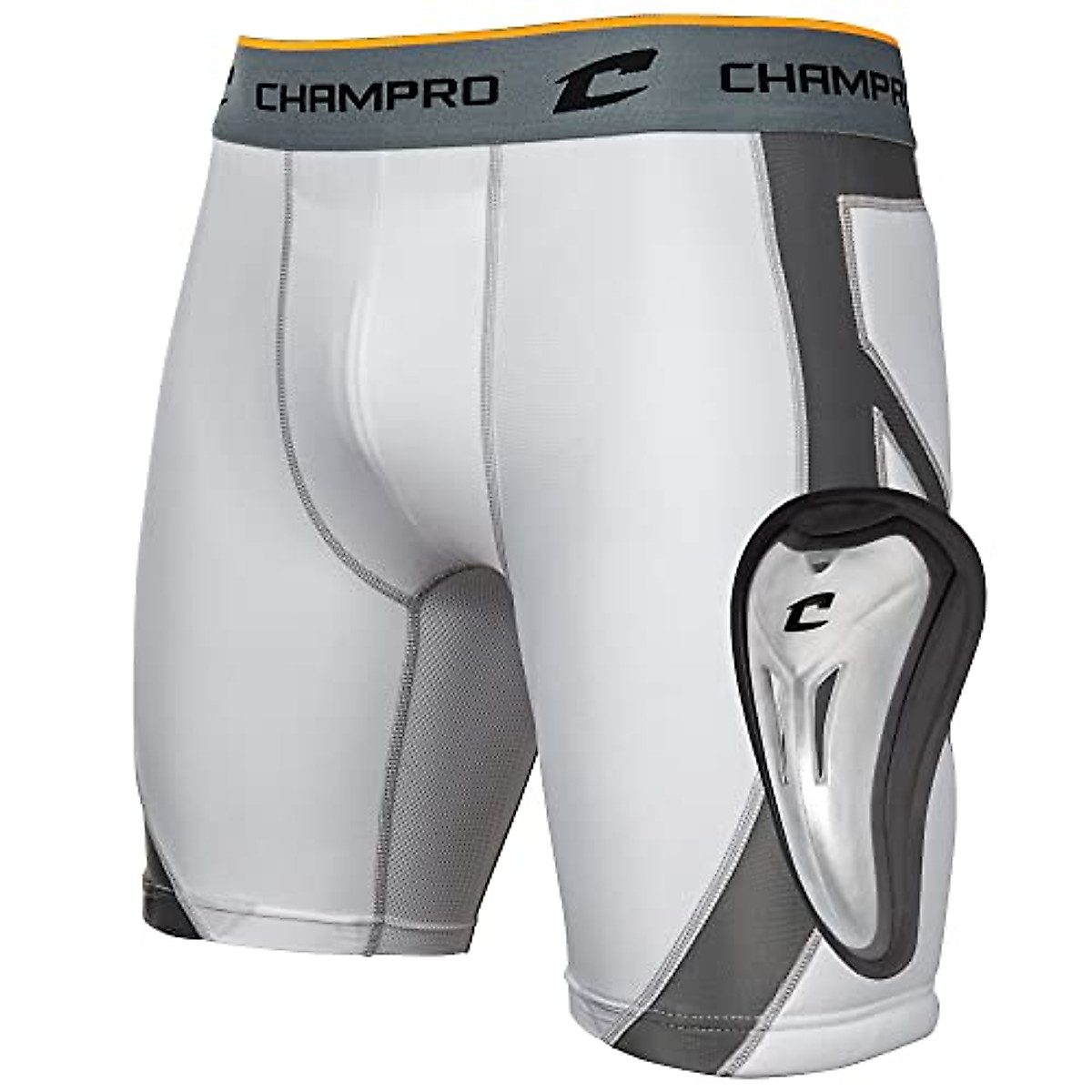 CHAMPRO Wind Up Compression Polyester/Spandex Sliding Short w/Cup, WHITE, XX-Large