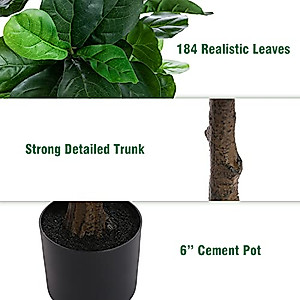 FLOWORLD Fiddle Leaf Fig Tree 6ft Tall Artificial Tree in Plastic Pot Fake Ficus Lyrata Plants with 184 Decorative Fiddle Leaves Faux Fig Trees for Home Office Living Room Decor Indoor Outdoor
