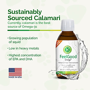 Dr. Dobias - Feelgood Omega Oil for Dogs, Calamari Oils, Non-Fish Liquid Omega 3 Fatty Acids for Dogs, for Coat, Joint & Immune Health, 6.7 fl Oz