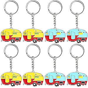 Hicarer Camper Keychain Camper Accessories for Travel Trailers Retro Camping RV Keychain Set for Travel (8 Pieces)