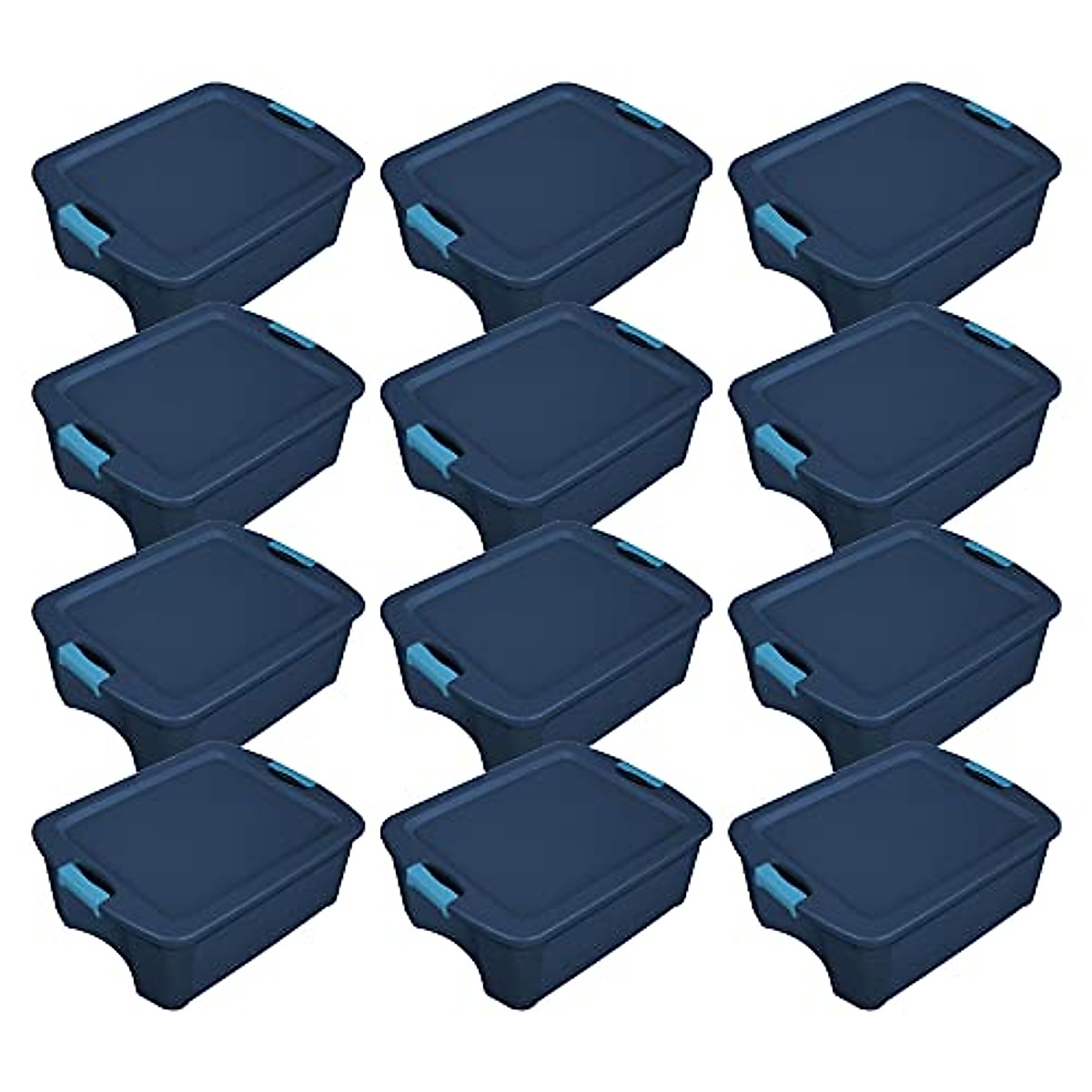 Sterilite 12 Gallon Multipurpose Latching Lid Storage Tote Containers for Home and Office Organization with Carry Handles, True Blue (12 Pack)