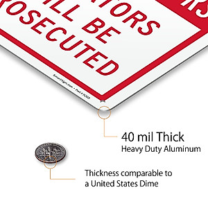 SmartSign 14 x 10 inch “No Trespassing After Hours, Violators Prosecuted” Metal Sign, 40 mil Laminated Rustproof Aluminum, Red and White, Made in USA