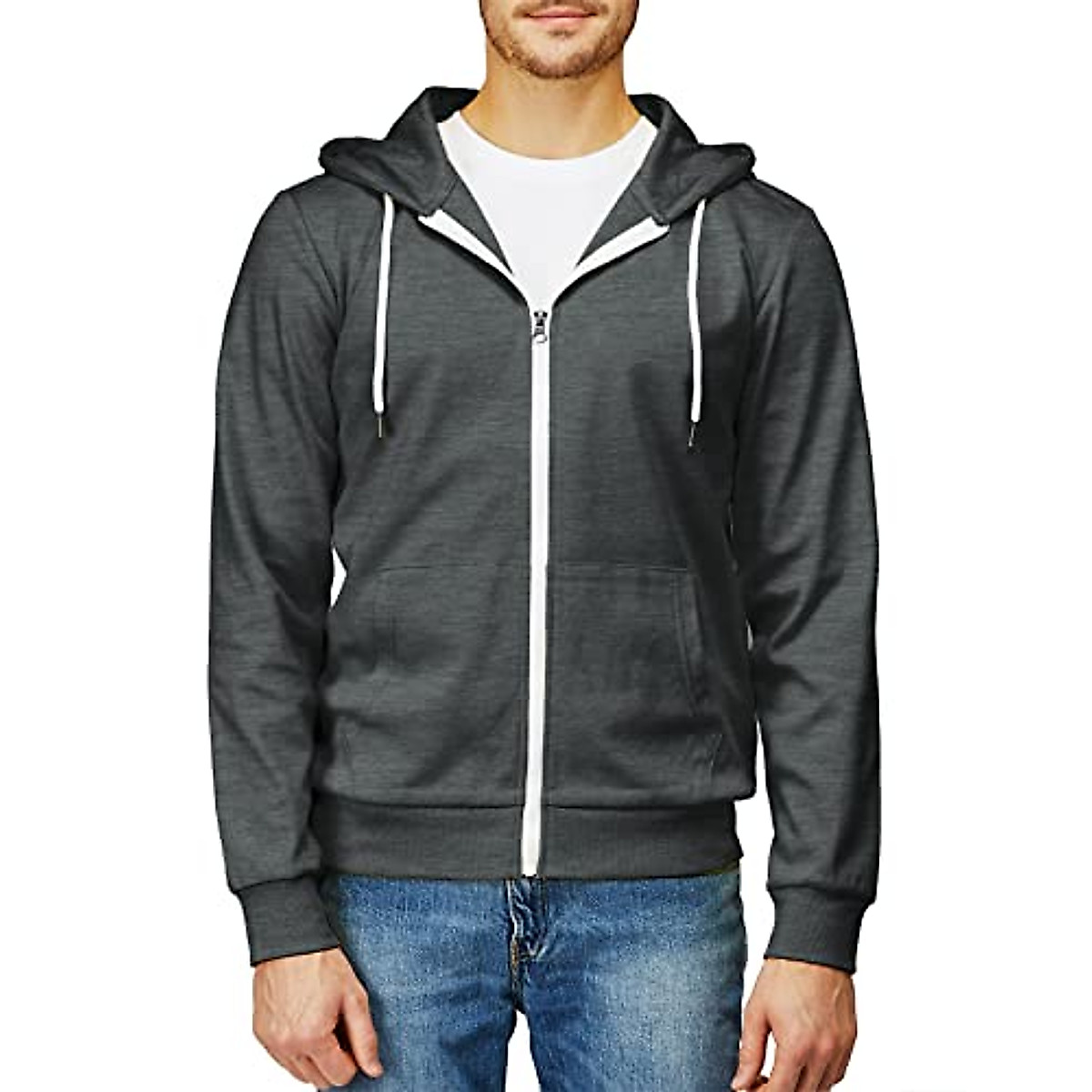 H2H Mens Slim Fit Zip Up Lightweight Long Sleeve Hoodies CHARCOAL US S/Asia M (CMOHOL048)