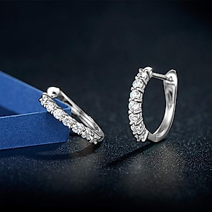 FANCIME Mothers Day Gifts 14k Solid White Gold Round Cut Prong 1/5cttw Moissanite Hoop Earrings Small Little Tiny Huggie Hoop Earrings Dainty Fine Jewelry for Women D-E Color VVS Clarity - 15mm