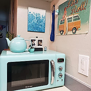 ARLIME Retro Microwave Oven 900W,0.9 Cu.Ft Countertop Microwave W/Defrost & Auto Cooking, LED Display, Pull Handle Design, Easy Clean Interior, Child Lock, ETL Certification, Vintage Microwave(Mint)