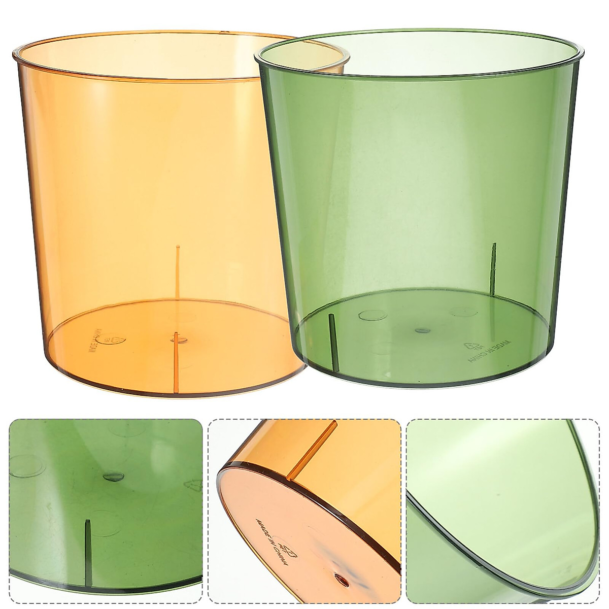 MAGICLULU 2pcs Plastic Waste Basket Clear Round Trash Can Small Wastebasket Garbage Container Bin Trash Bin for Home Bathroom Bedroom Kitchen College Dorm Office Craft Room Orange and Green