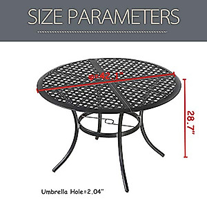 LOKATSE HOME 42.1" Outdoor Round Cast Wrought Iron Patio Metal Dining Table with Umbrella Hole, Steel Frame for Backyard Lawn Balcony Deck, Black