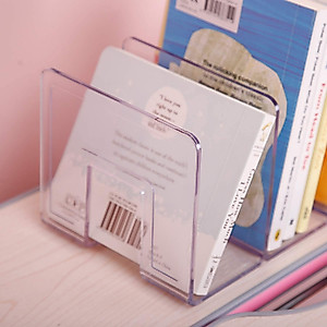 LUGUNU Clear Acrylic Desk File Sorter Purse/Handbag Organizer Clutch Divider Mesh Folder Office Supplies Stand Bookshelf (3 Sections) (2Pack-4Sections)