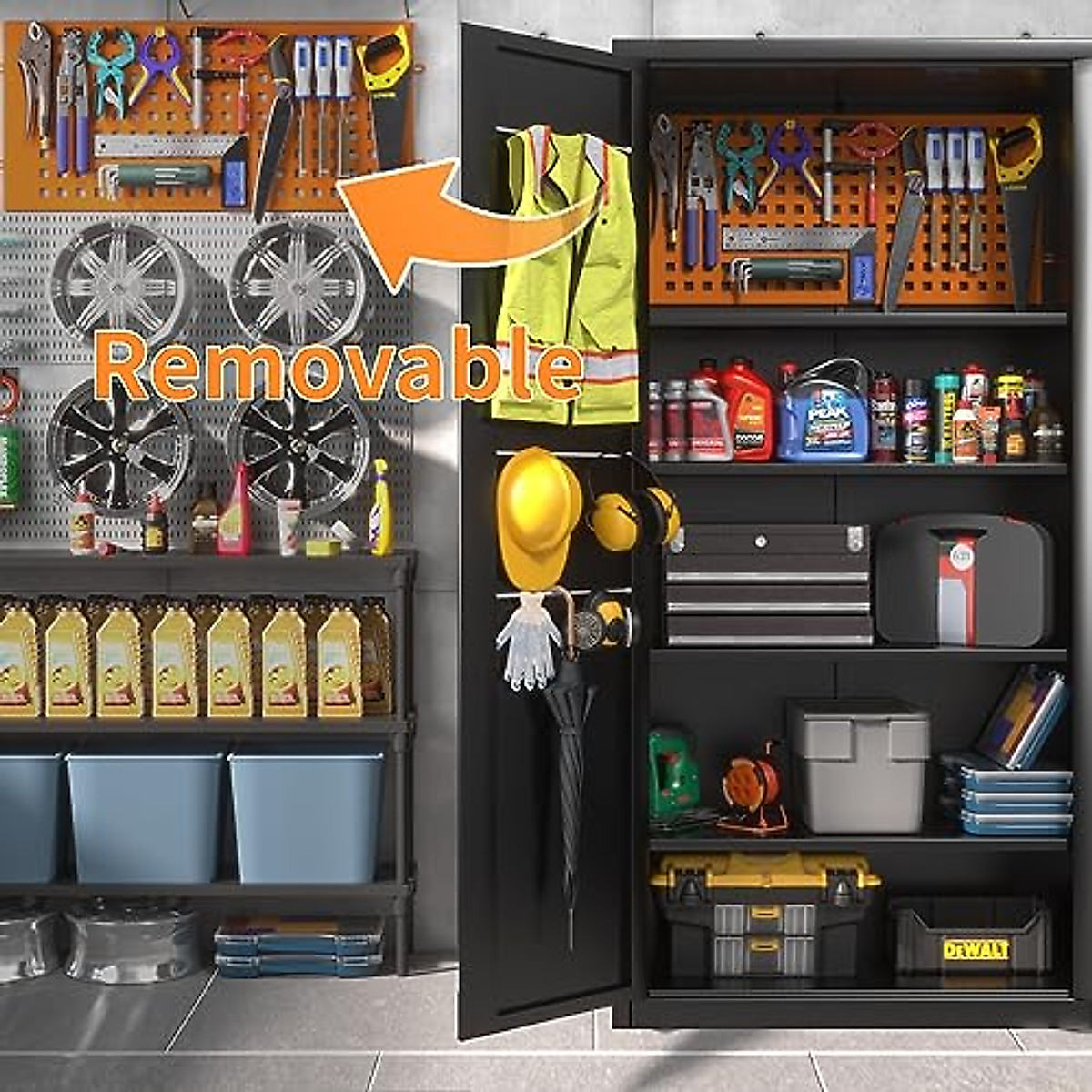 Metal Storage Cabinet - 72-Inch Black Lockable Garage Cabinet with Doors