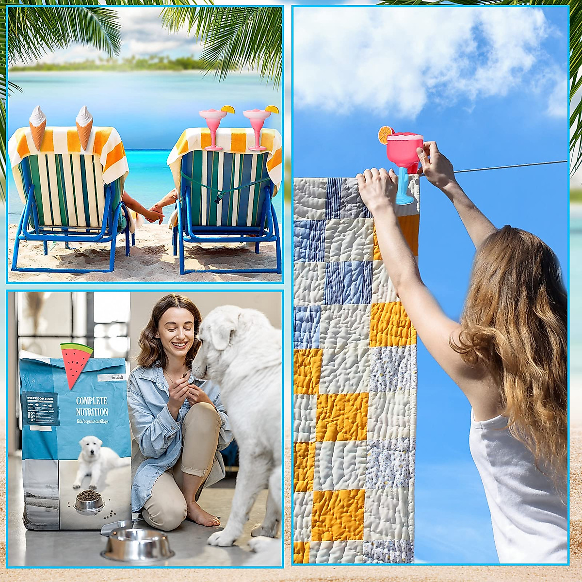 Honoson 16 Pcs Beach Towel Clips for Beach Chairs Beach Chair Clips for Towels Beach Towel Holder Plastic Cute Clothes Pins Funny Decorative Clothespins for Patio Pool Accessories Summer, 8 Styles