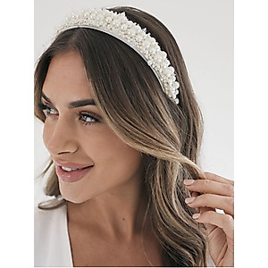 WOVOWOVO Women's Pearl Bridal Headband with Rhinestones - Elegant Hair Hoop and Hairbands Accessories for Wedding and Brides