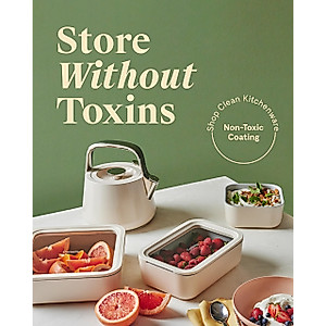 Caraway 3pc Glass Food Storage Set – 10 Cup, 6.6 Cup, & 4.4 Cup Food Containers - Ceramic Coated - Non Toxic Non Stick Lunch Box with Glass Lids - Dishwasher, Oven, & Microwave Safe - Gray