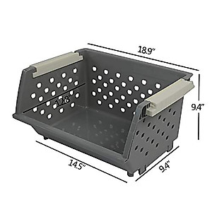 Eagrye Plastic Stackable Storage Bins, Multi-functional Stacking Basket, Grey, Pack of 3