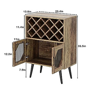 soges Wine Cabinet, 2 Doors Storage Cabinet Bar Cabinet with Cup Holders, Wine Storage Rack with 11 Bottle, Sideboard Buffet Cabinet for Dining Room, Kitchen