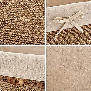 EZOWare Set of 7 Natural Woven Seagrass Wicker Storage Nest Baskets Shelf Organizer Container Bins with Liner