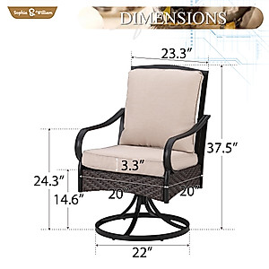 Sophia & William Patio Swivel Chairs Set of 2, Large & Padded Outdoor Dining Chairs with Heavy Duty Metal Frame Support 350LBS,Gentle Rocker Chair for Garden Porch Lawn, Beige