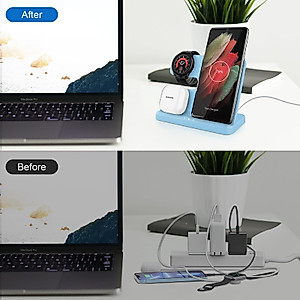 Charging station for Samsung,OVISBAI 3 in 1 wireless charger for Android Samsung Galaxy Z Fold5 /Z Flip5/S24 S23 Ultrl/S22 Ultra/S23/Z Fold 4/Flip 4/S22,Galaxy Watch 6/6 classic/5/5 Pro/4(Sky Blue)