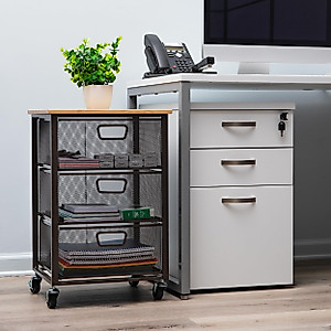 Mind Reader Rolling Storage Cart with 3 Drawers, File Storage Cart, Utility Cart, Office Cart Drawer Storage, Bathroom Storage