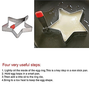 2PCS Cute Egg Rings, Pancake Mold Star Egg Rings Molds for Cooking Egg Shaper Mold Egg Molds for Griddle Egg Ring Mold Stainless Steel Egg Molds Egg Form for Breakfast