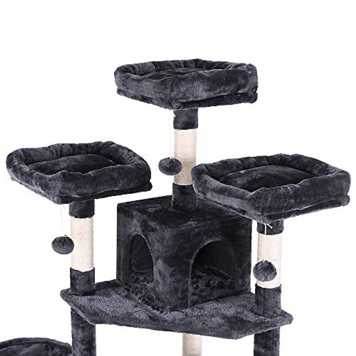 BEWISHOME Cat Tree 66.3 Inch Multi-Level Large Cat Tower with Plush Top Perches, Sisal Scratching Post Cat Play House Kitty Activity Center MMJ14H