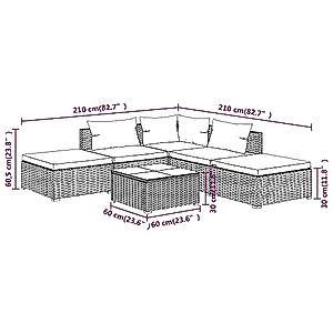 WHOPBXGAD 6 Piece Patio Lounge Set Deck Furniture,Gardens Patio Furniture,Designed for use on lawns, terraces, poolsides, patios and Gardens,with s Poly Rattan Black