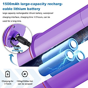 MXBAOHENG Electric Fish Scaler Remover 120W 2000mAh Cordless Fish Scale Scraper Cleaner Rechargeable (Purple)