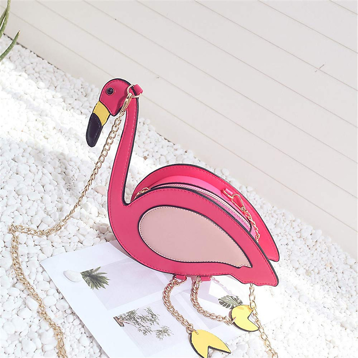 WILDFINDING Women Stylish PU Leather Cute Handbag Flamingo Crossbody bag, Red, 19cm