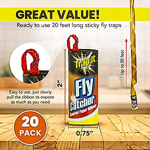 SteadMax 20 Sticky Fly Strips, Hanging Fly Trap for Fruit Flies, Bugs, Insects, Pest, and Mosquitoes, Fly Ribbon Tape Paper, Indoor and Outdoor Use (20 Pack)