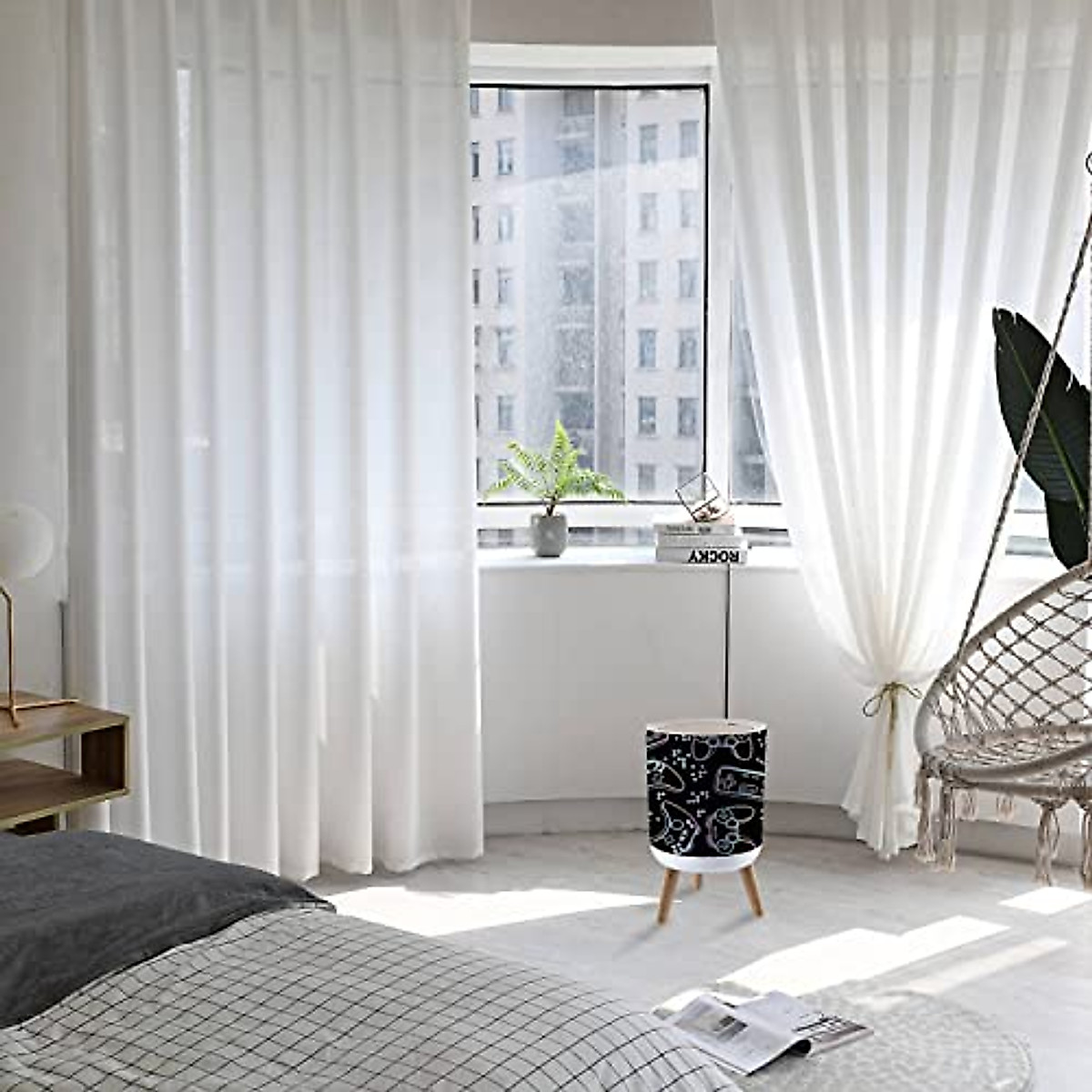 IBPNKFAZ89 Small Bathroom Bedroom Trash Can with Lid joysticks Gaming Cool Cute Kawaii Garbage Wood Waste Bin Press Cover Round Wastebasket for Kids Boys Kitchen Nursery 7L/1.8 Gallon, 8.66x14.3inch