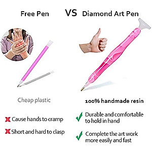 RovyFota Diamond Painting Pen, Handmade Resin Diamond Painting Pens with Glue Clay and Various Tips, More Comfortable and Faster, 5D Diamond Painting Tools for Diamond Paintings Hobby (Pink)