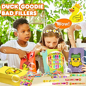 60PCS Duck Party Favors 12PCS DIY Bubble Wands 48PCS Stickers for Goodie Bag Fillers Pinata Stuffers, Mini Bubble Bulk Birthday Party Supplies Gifts Class Prizes for Toddlers Boys Girls