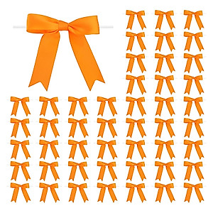 Meseey 50 Pcs 3 Inches Twist Tie Satin Ribbon Bows Orange Pretied Premade Craft Bows for Treat Bags Gift Wrapping Basket Wedding Baby Shower Brithday Christmas Party (3", Orange)