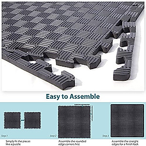 Gym Flooring Puzzle Exercise Mats: Sportneer 1/2" Thick 12" x 12" Interlocking Floor Mats EVA Foam Exercise Tiles for Home Gym Fitness Equipments with Border Waterproof Workout Anti-Slip Mat 12 Sqft